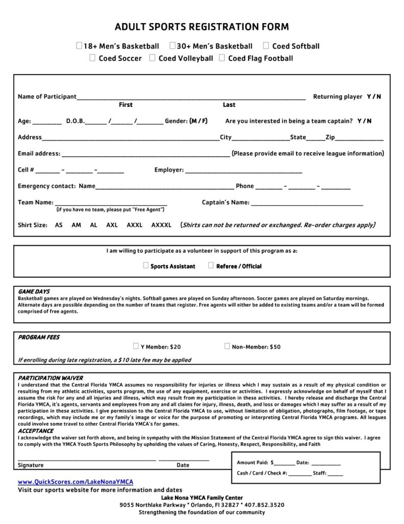35+ Free Printable Sports Registration Form Templates (PDF) » American ...