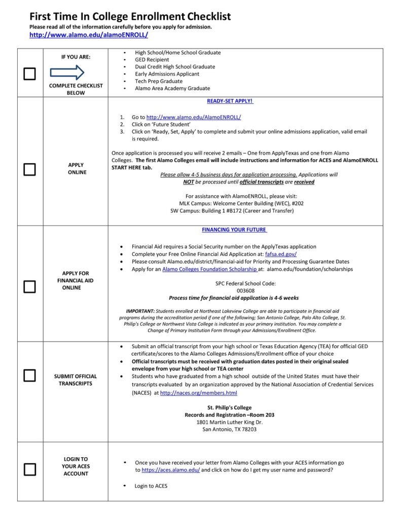 36+ Free Printable College Checklist Templates - PDF, Word » American ...