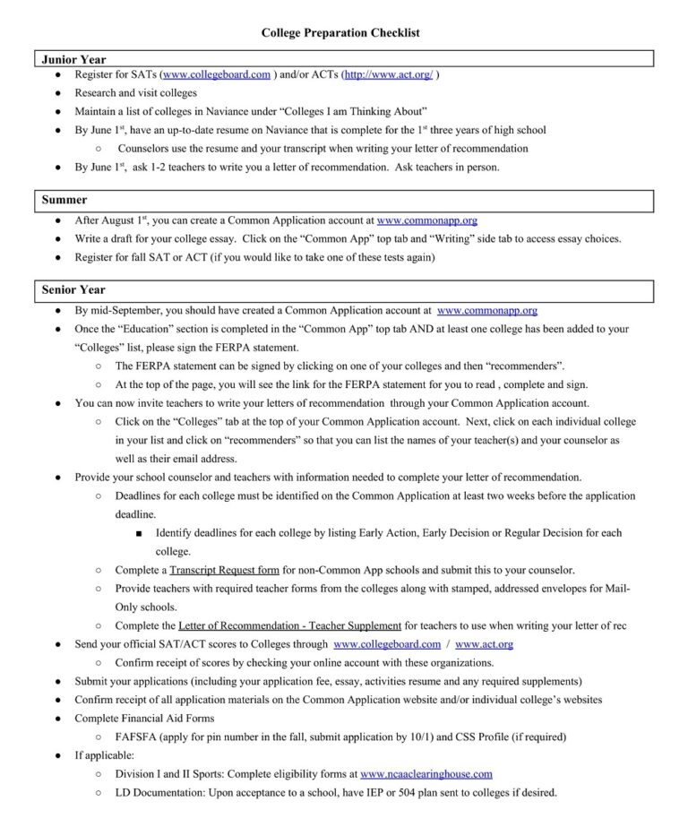 36+ Free Printable College Checklist Templates - PDF, Word » American ...