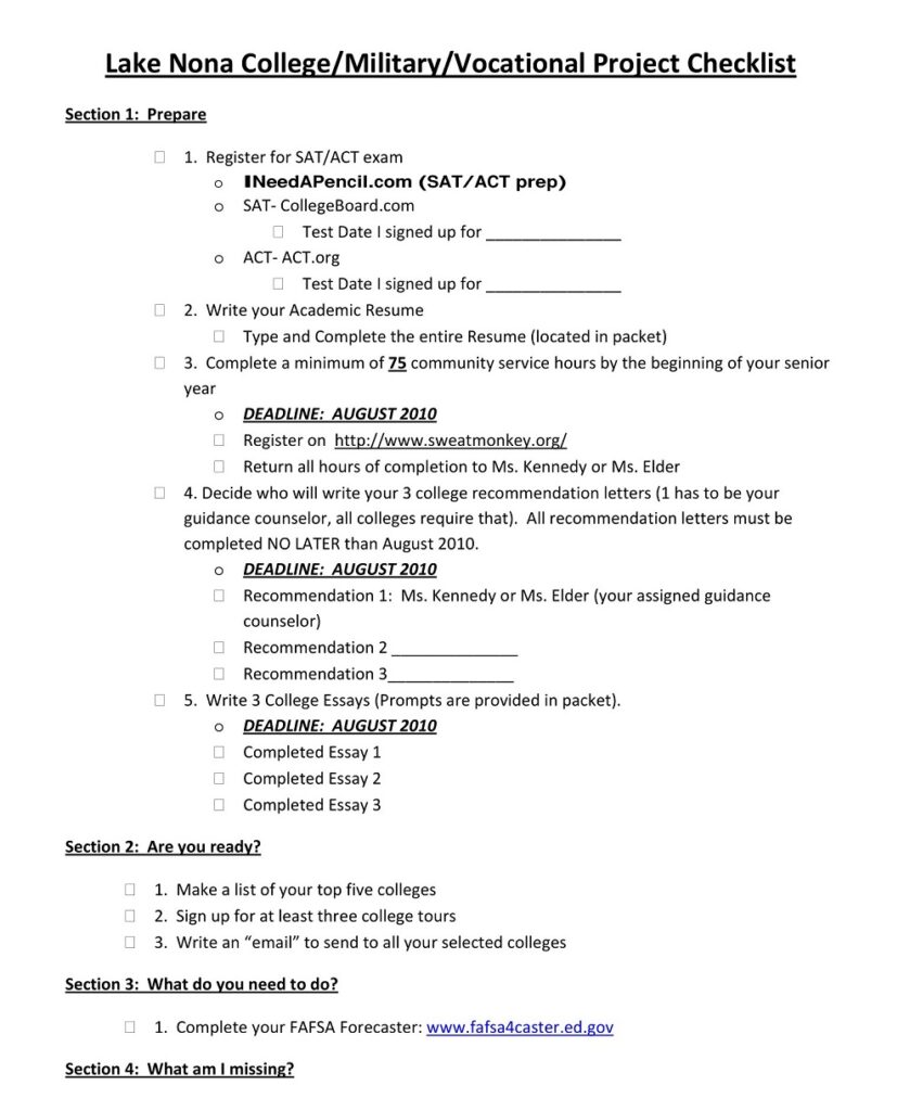 36+ Free Printable College Checklist Templates - PDF, Word » American ...