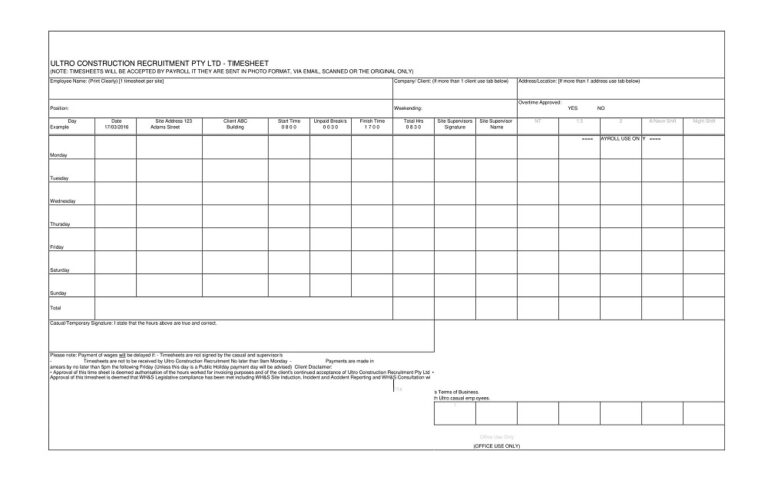 30+ Free Editable Construction Timesheet Templates (PDF, Doc ...
