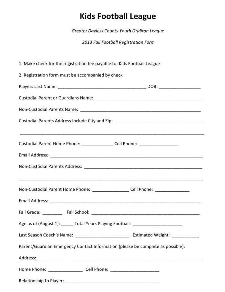 35+ Free Printable Sports Registration Form Templates (PDF) » American ...