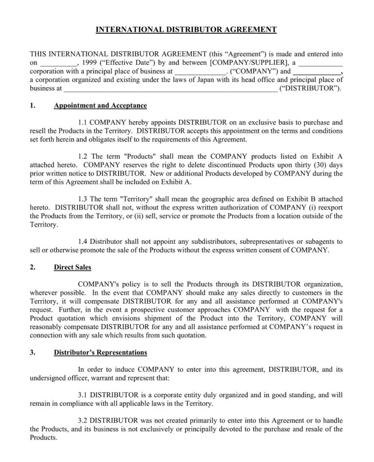 34+ Free Printable Distributor Agreement Templates - PDF » American ...