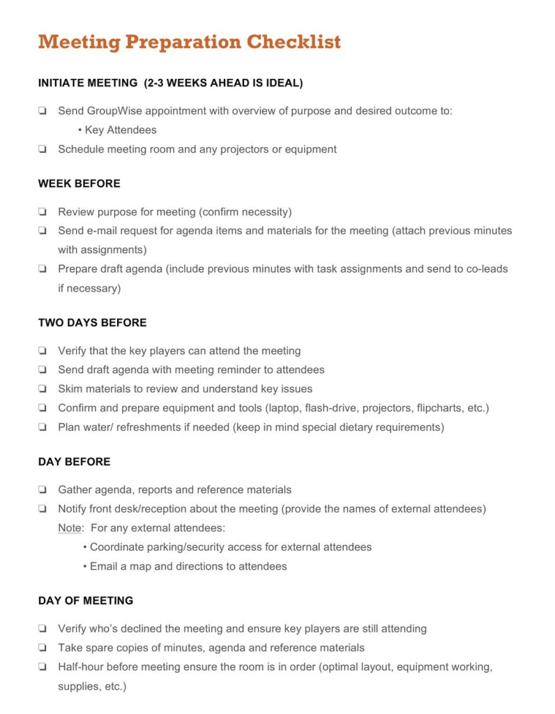 32+ Free Meeting Checklist Templates - PDF, Word » American Templates