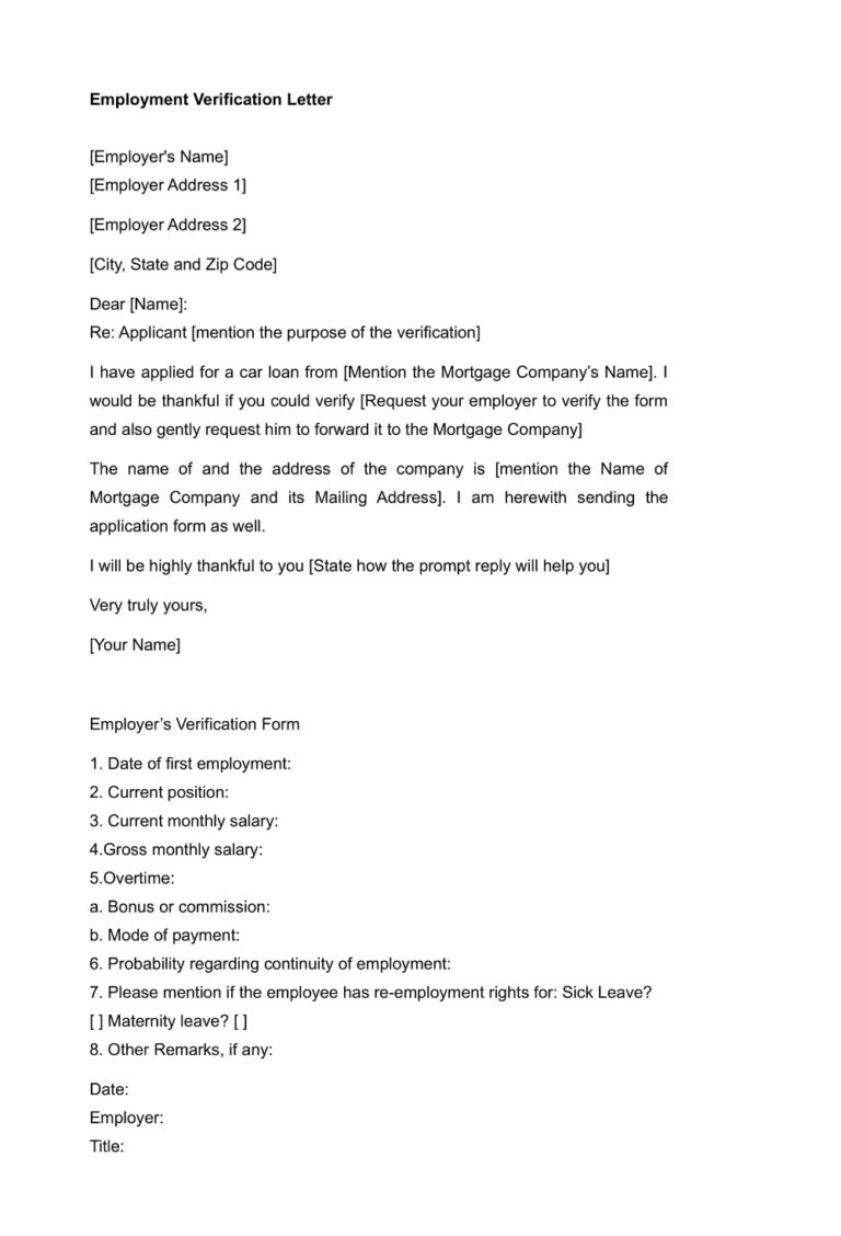 35+ Free Employment Verification Letter Samples & Templates (PDF ...