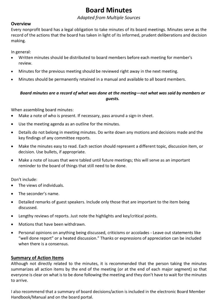 20+ Free Nonprofit Board Meeting Minutes Templates (Sample Word ...