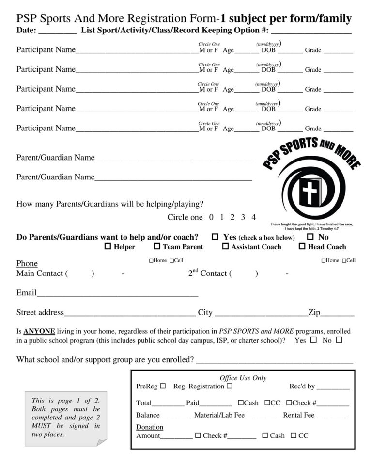 35+ Free Printable Sports Registration Form Templates (PDF) » American ...