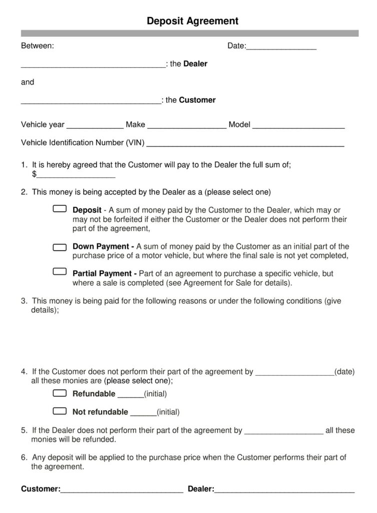 26+ Free Simple Vehicle Deposit Agreement Templates (PDF, Word ...